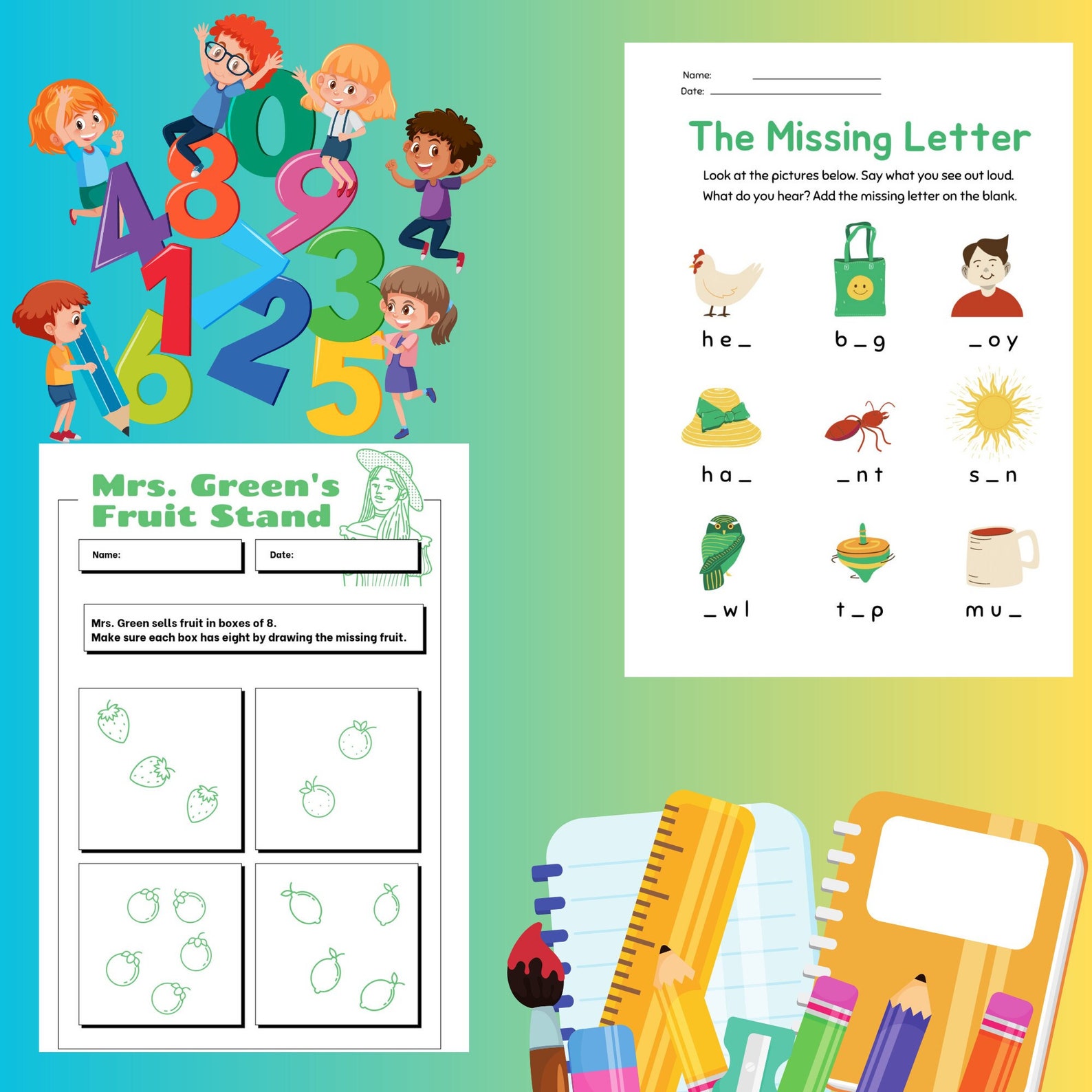 Fun Educational Workbook, 21 Coloring Pages for Grade 2-3, Ages 6 7 ...