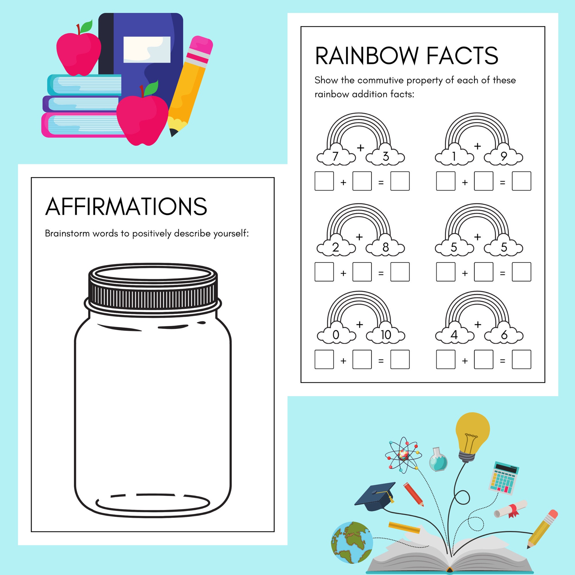 Grade 2, 3 Fun Educational Printable Worksheets, Gift for Kids Age 6 7 ...