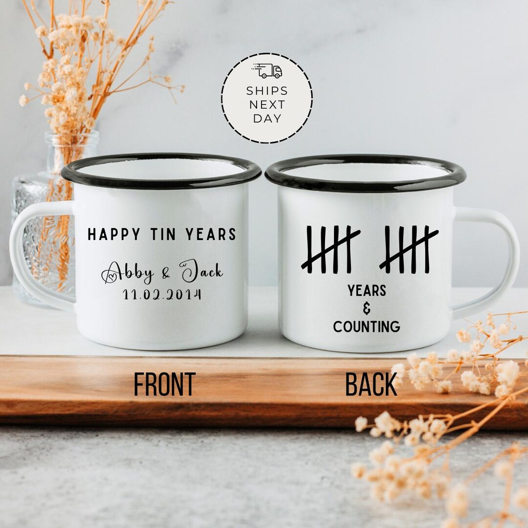 Tally Marks Tin Year Anniversary Gift Mug | Personalized 10th Wedding ...