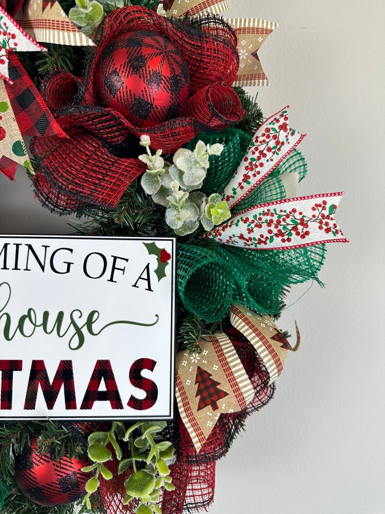 Farmhouse Buffalo Check Christmas Wreath Farmhouse Christmas Front