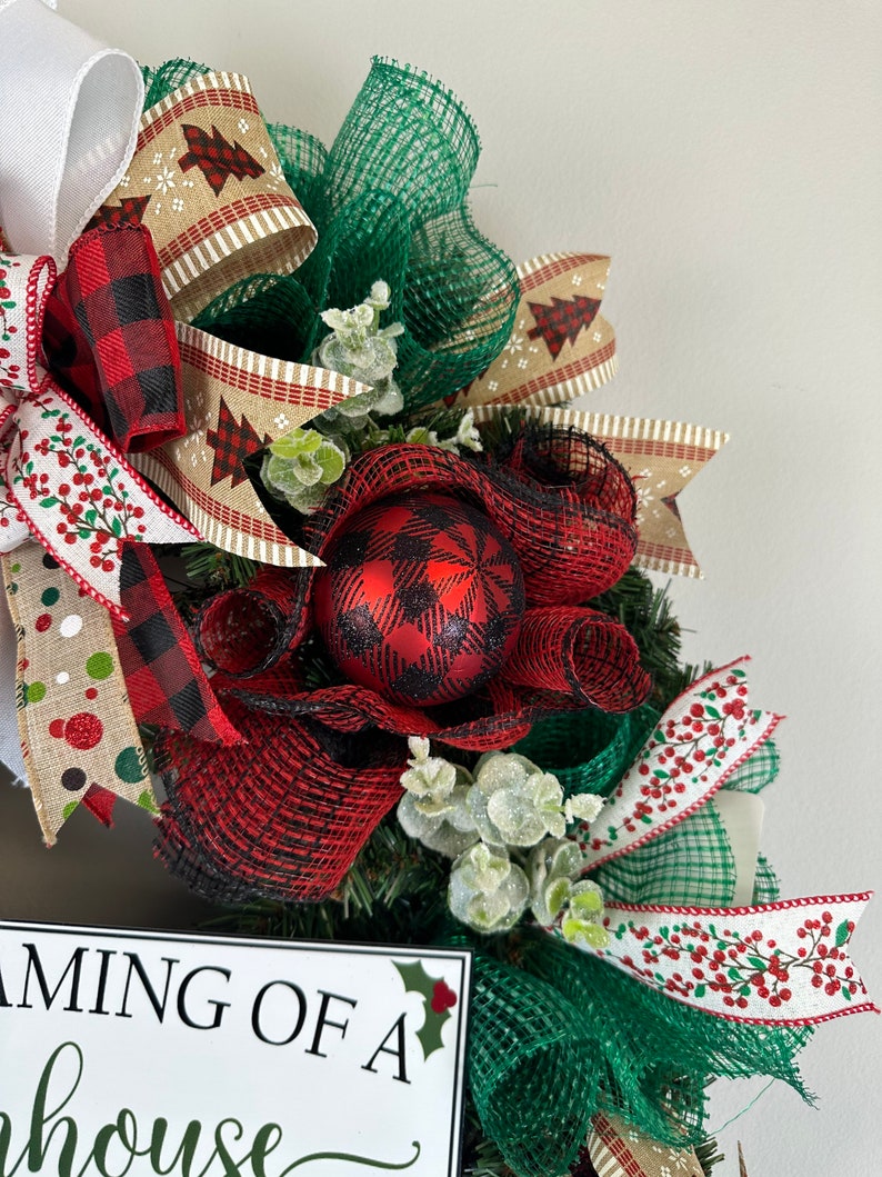 Farmhouse Buffalo Check Christmas Wreath Farmhouse Christmas Front