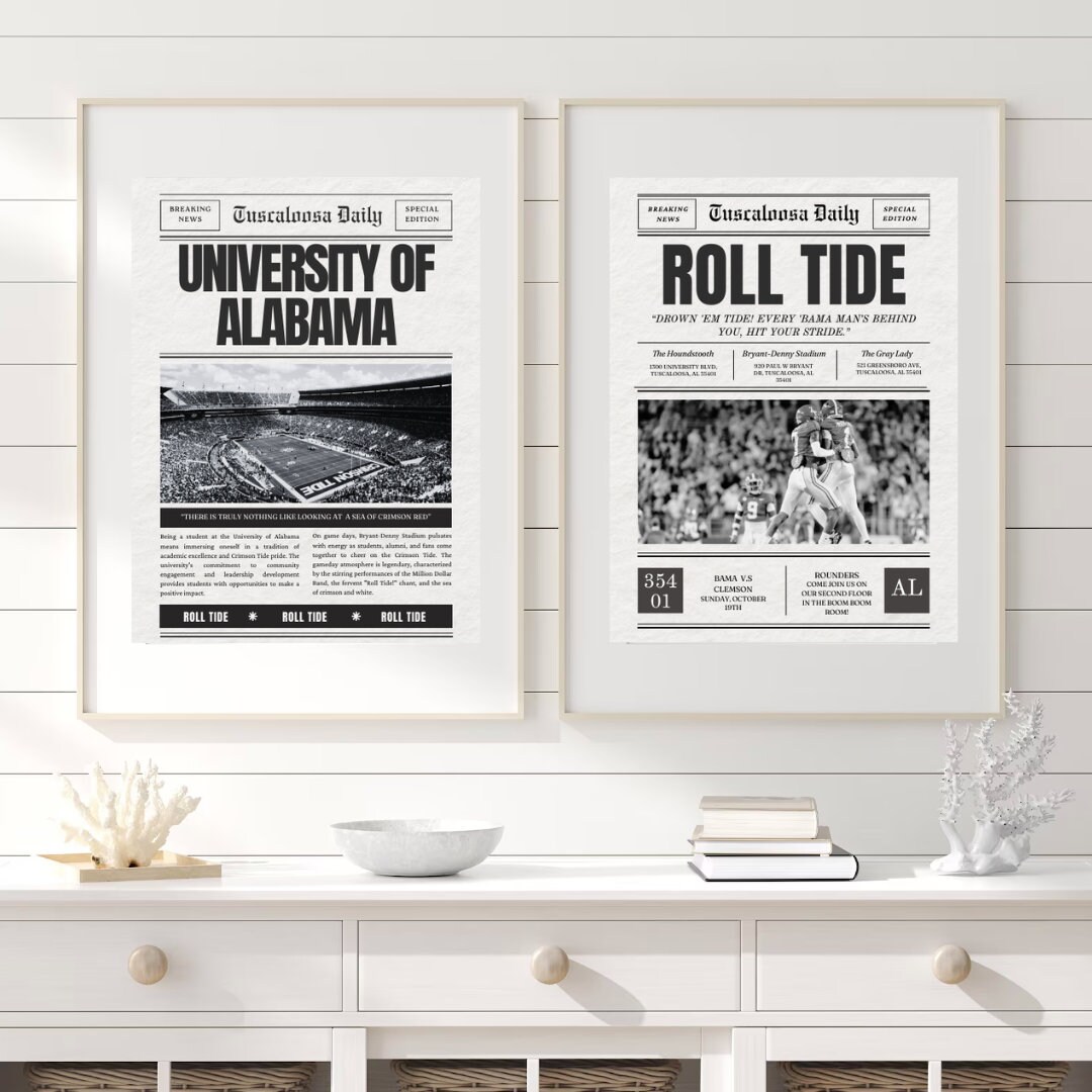 University of Alabama Wall Prints // Set of 2 // Roll Tide, Classy Dorm ...