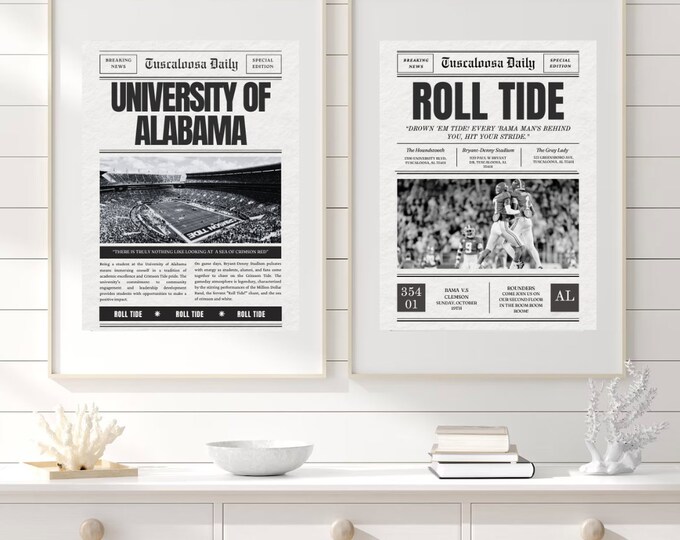University of Alabama Wall Prints // Set of 2 // Roll Tide, Classy Dorm ...
