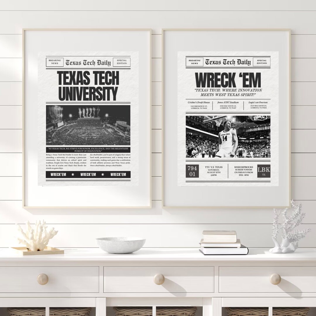 Texas Tech University Wall Prints // Set of 2 // Wreck 'em, Guns Up ...