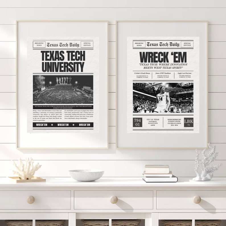 Texas Tech University Wall Prints // Set of 2 // Wreck 'em, Guns Up ...