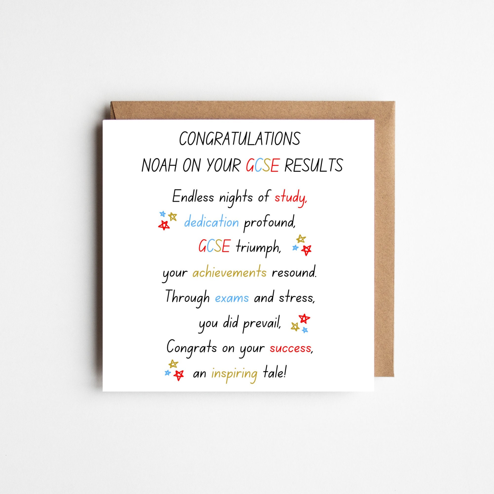 PERSONALISED GCSE RESULTS Card A' Level Results Card Exam ...