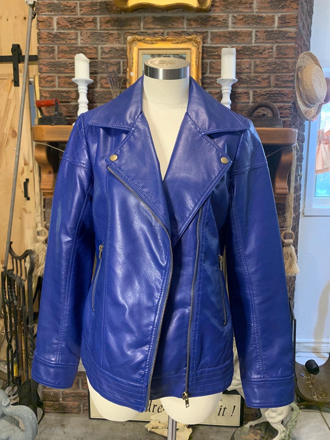 Vintage Rich Blue Pleather Jacket - Etsy