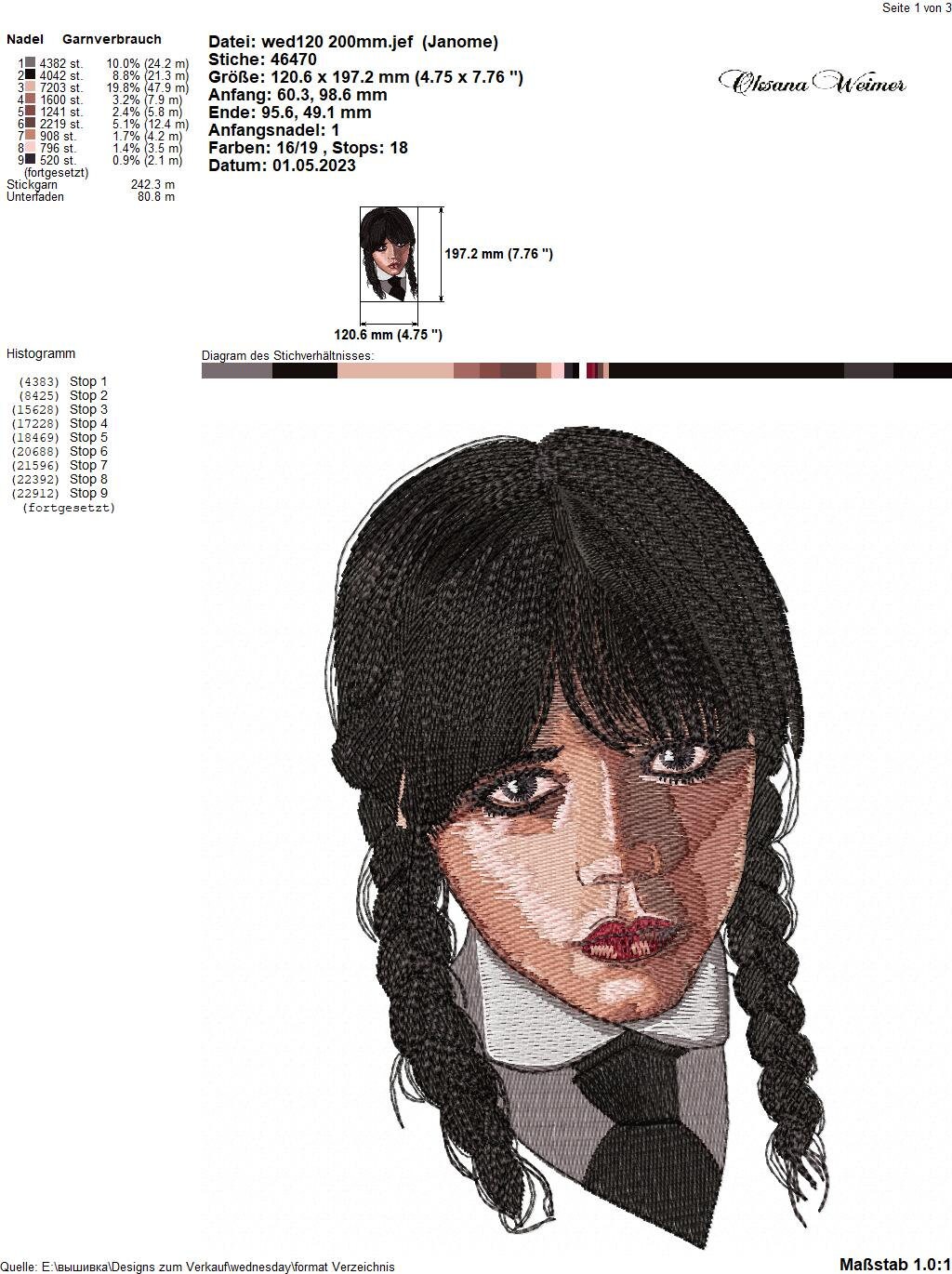 Wednesday MACHINE EMBROIDERY DESIGN Wednesday Addams3 Sizes - Etsy