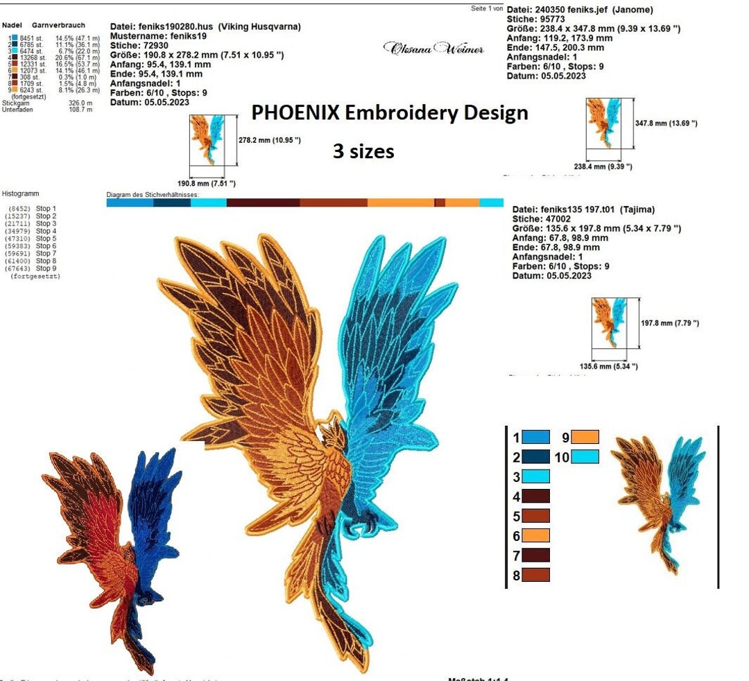 Phoenix Embroidery File Phoenix Bird Embroidery Design 3 - Etsy