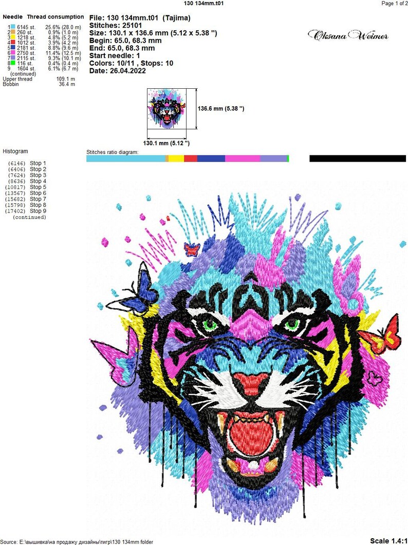 Tiger Machine Embroidery Watercolour Design Files Tiger - Etsy