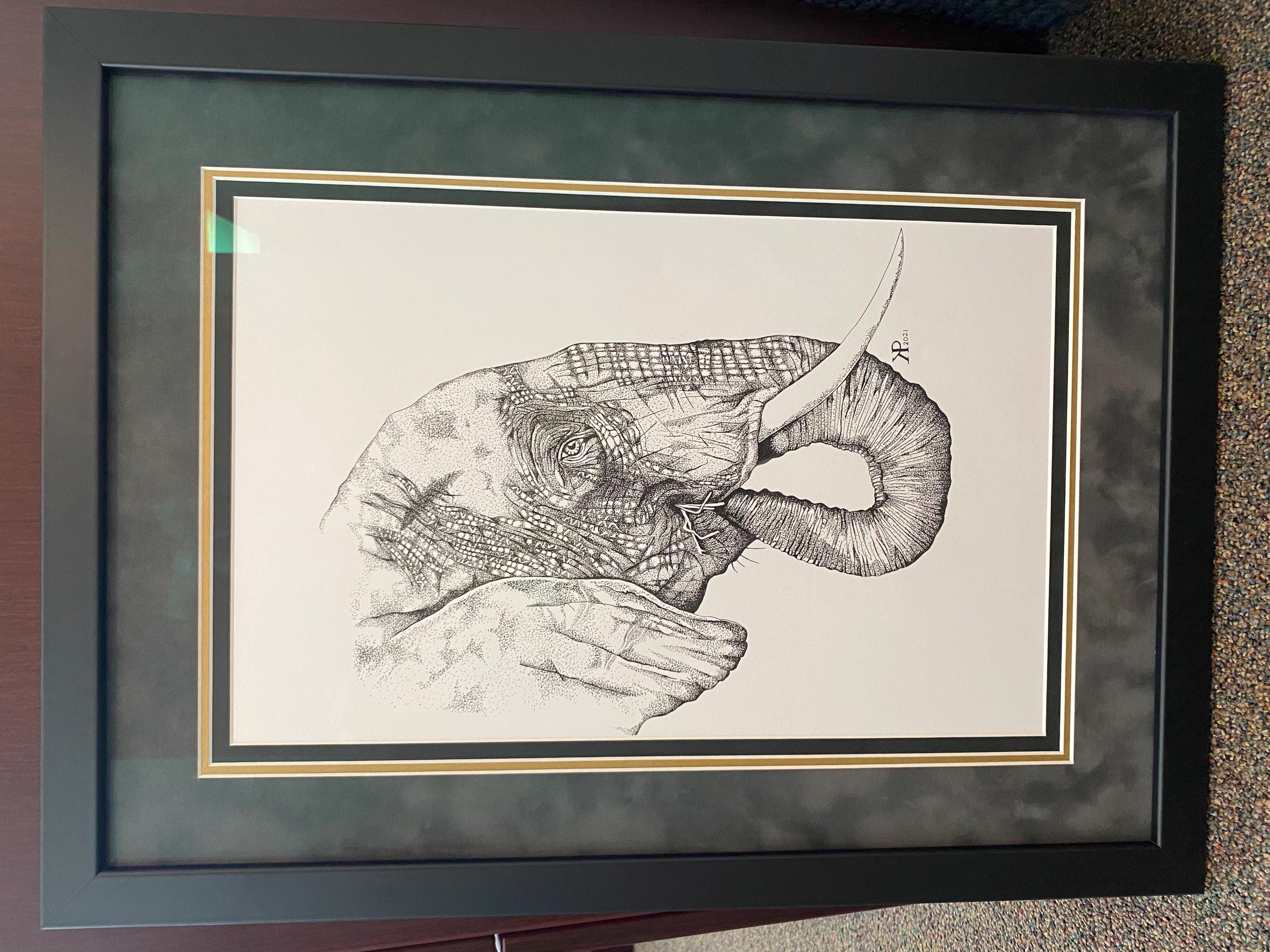 Pen and Ink Stippling Elephant Drawing - Print From Original Art - Etsy