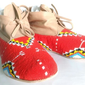 Handmade Beaded Leather Moccasins: Native American Style Buckskin Shoes ...