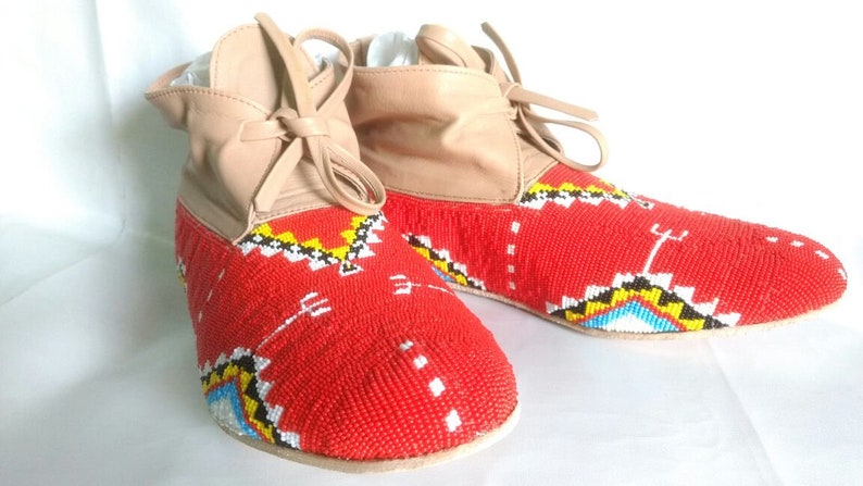 Handmade Beaded Leather Moccasins: Native American Style Buckskin Shoes ...