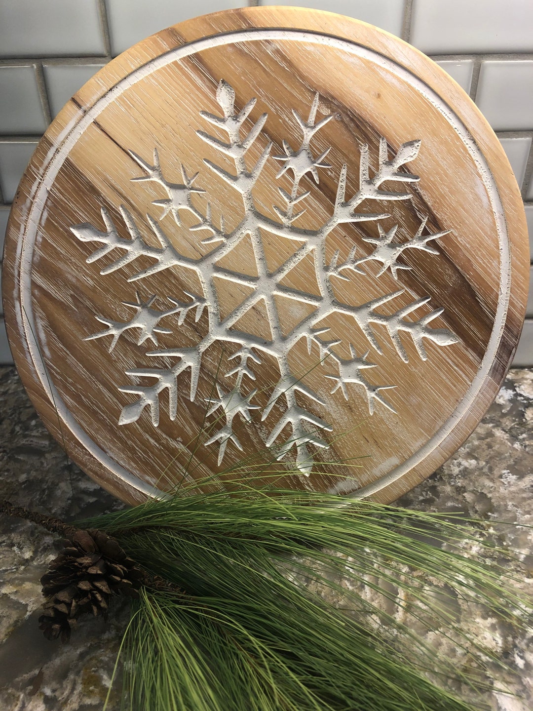 Rustic Hickory Snowflake Winter Charcuterie Cheese Board Grazing Board ...