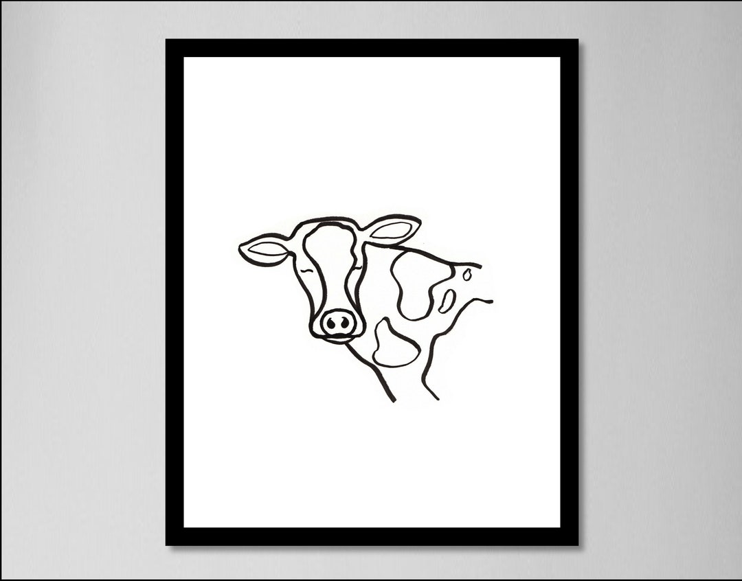 Happy Cow Line Drawing | Cow Wall Art | Digital Print | Livestock Art ...