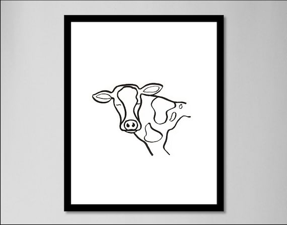 Happy Cow Line Drawing Cow Wall Art Digital Print - Etsy