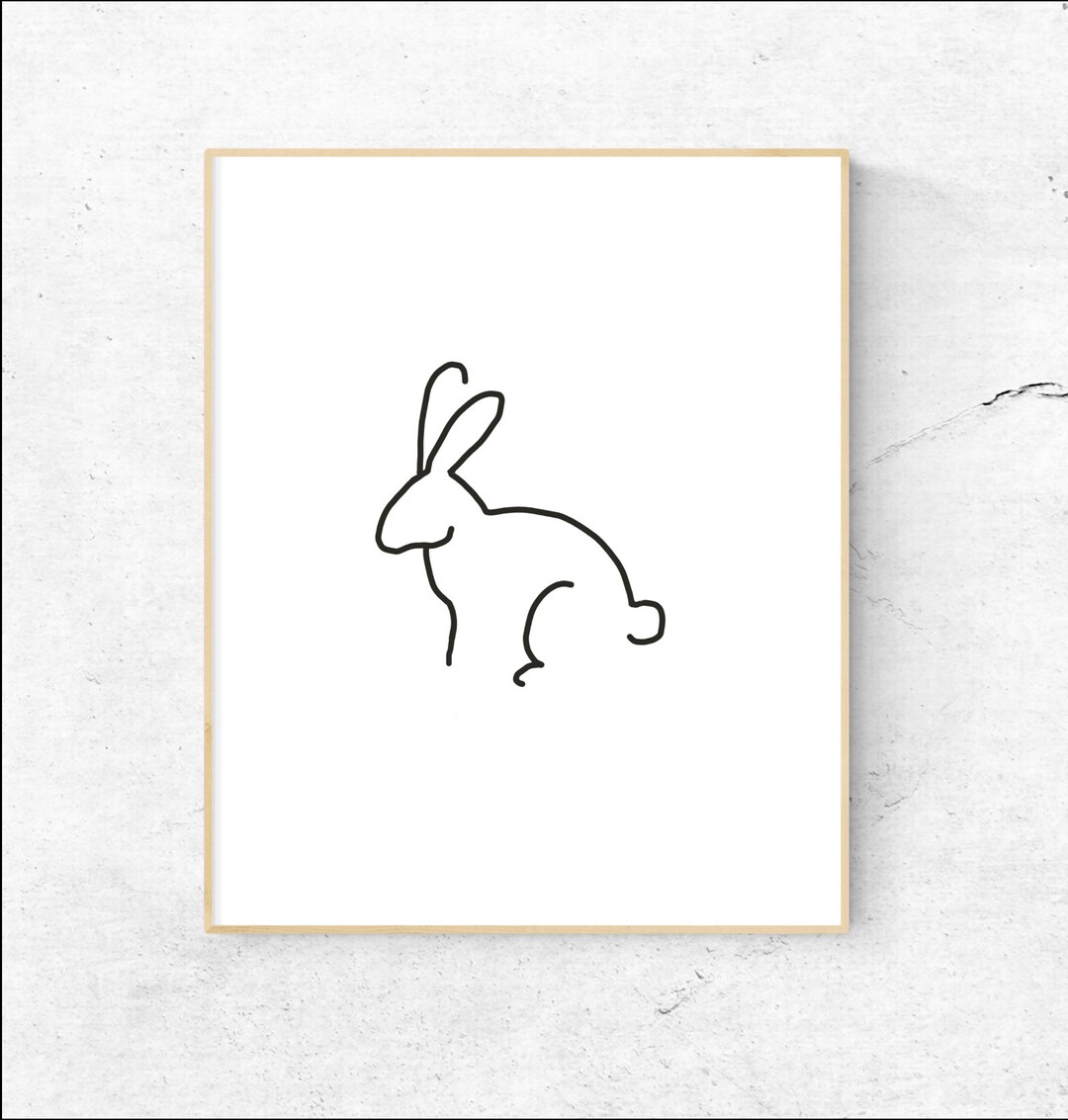 Rabbit Line Drawing PHYSICAL Print | Elegant Black and White Bunny Art ...