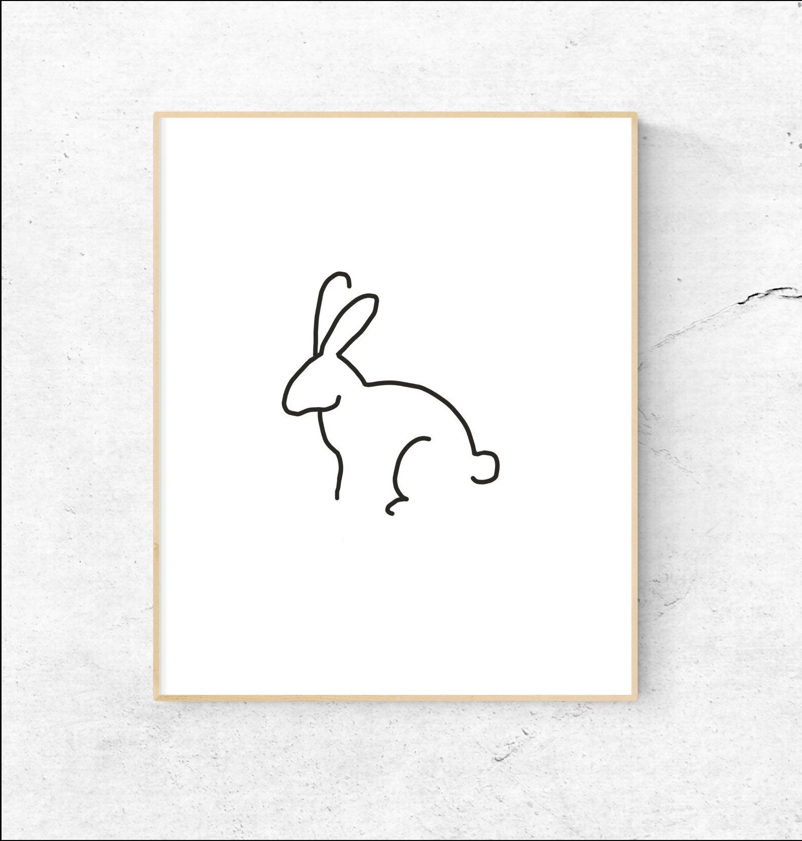 Rabbit Line Drawing PHYSICAL Print | Elegant Black and White Bunny Art ...