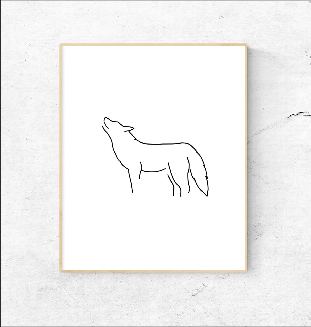 Howling Wolf Line Drawing PHYSICAL Print | Elegant Black and White Wolf ...
