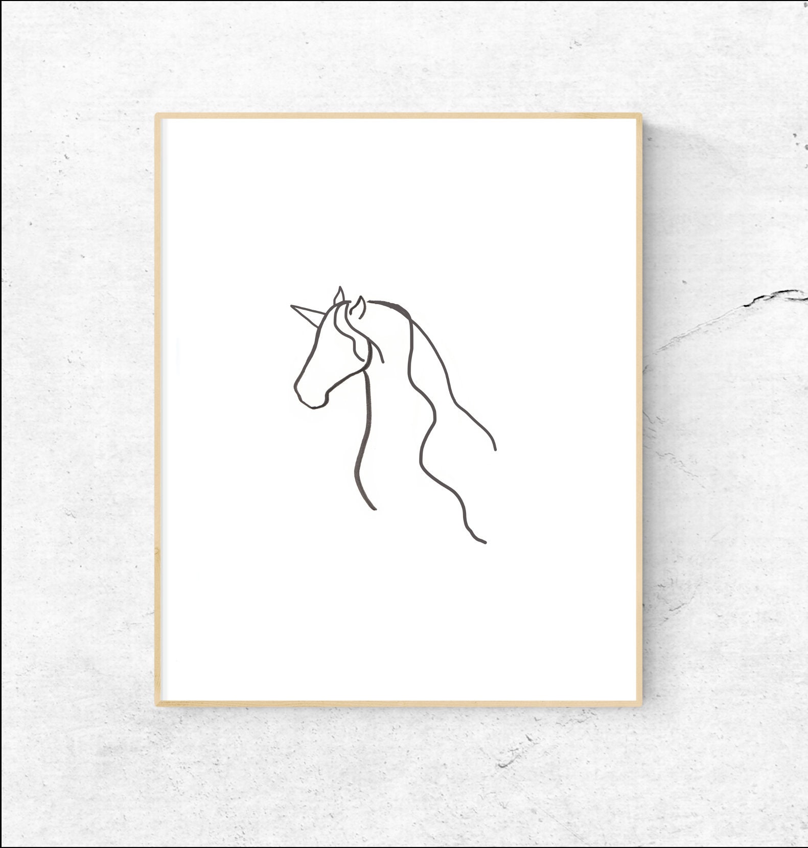 Unicorn Line Drawing PHYSICAL Print | Elegant Black and White Wall Art ...
