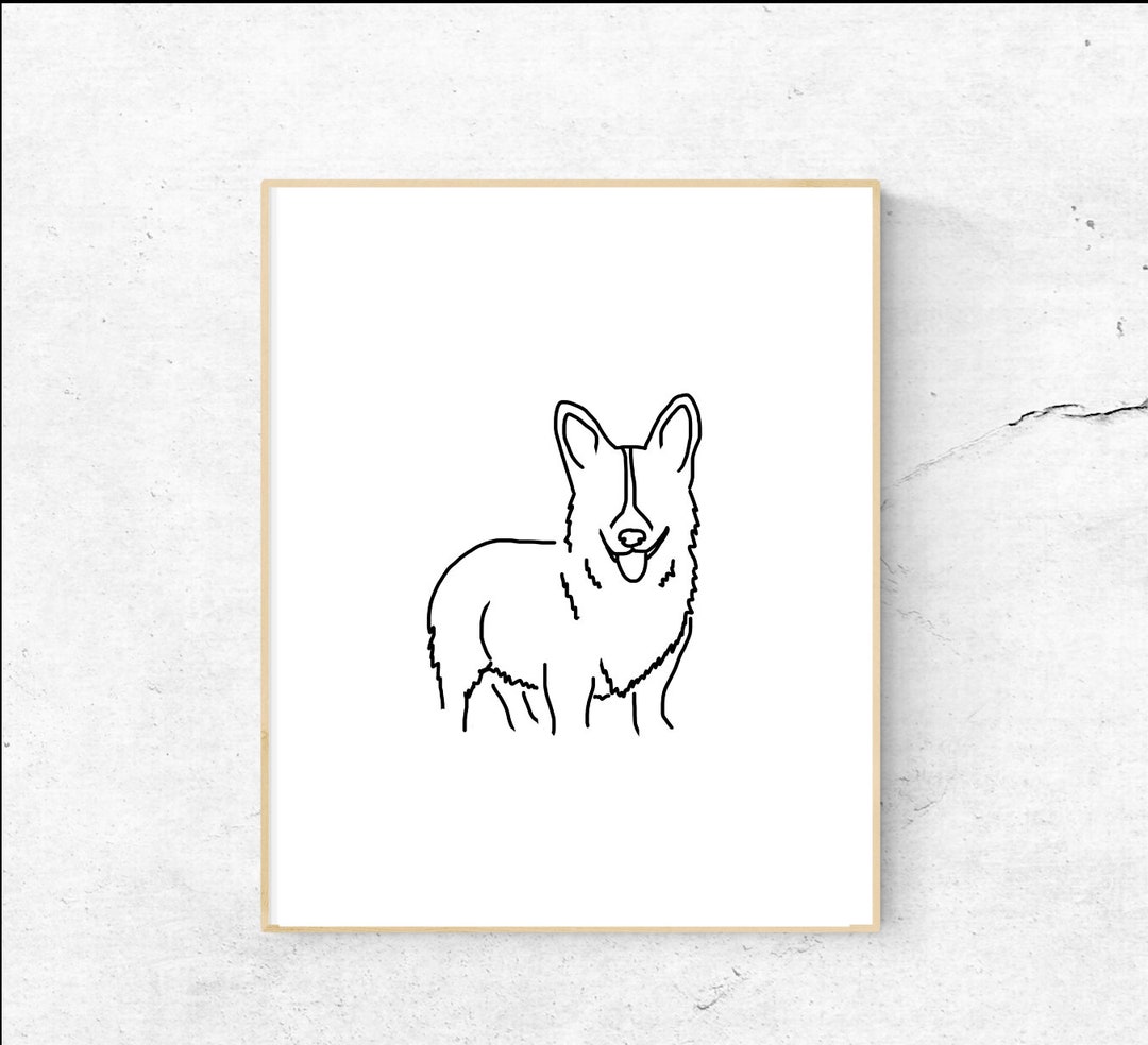 Corgi Line Drawing PHYSICAL Print | Elegant Black and White Wall Art ...