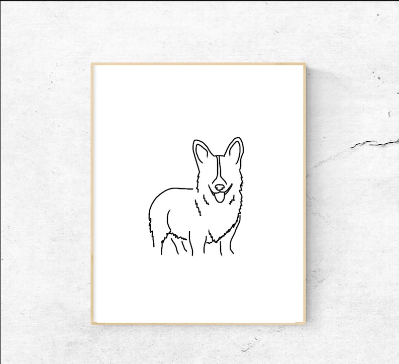 Corgi Line Drawing PHYSICAL Print Elegant Black and White Wall Art ...