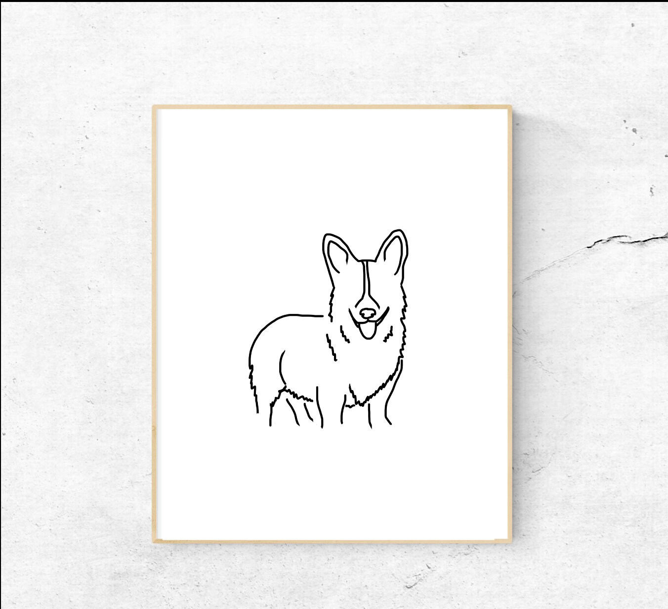 Corgi Line Drawing PHYSICAL Print Elegant Black and White Wall Art ...