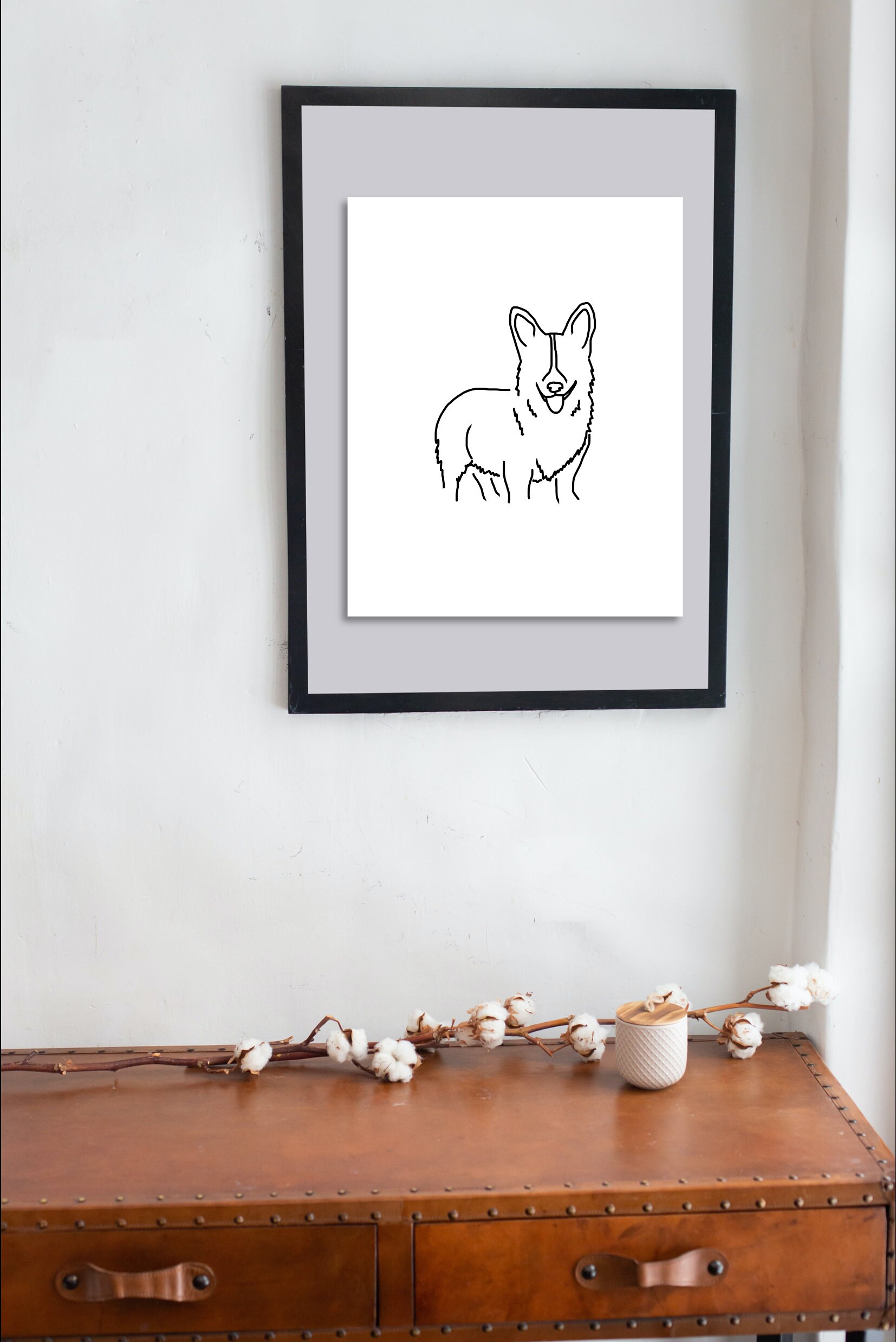 Corgi Line Drawing PHYSICAL Print Elegant Black and White Wall Art ...