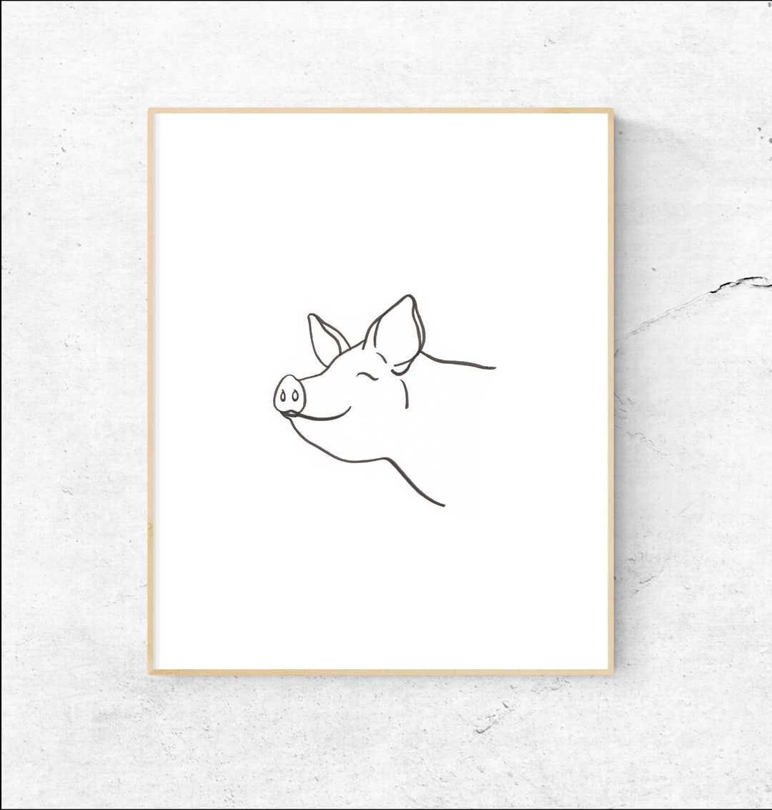 Smiling Pig Line Drawing PHYSICAL Print | Black and White Swine Art ...