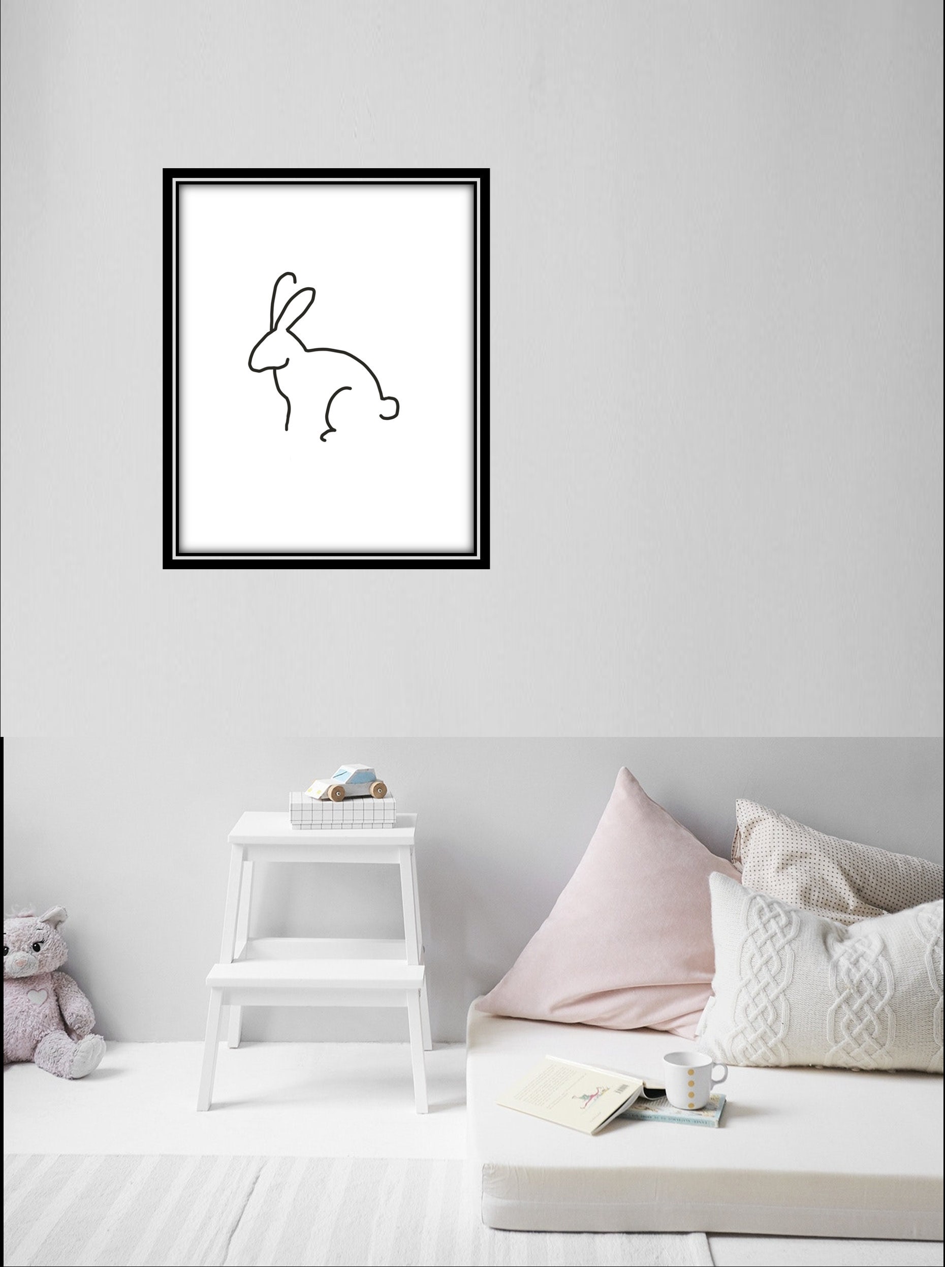 Rabbit Line Drawing PHYSICAL Print | Elegant Black and White Bunny Art ...