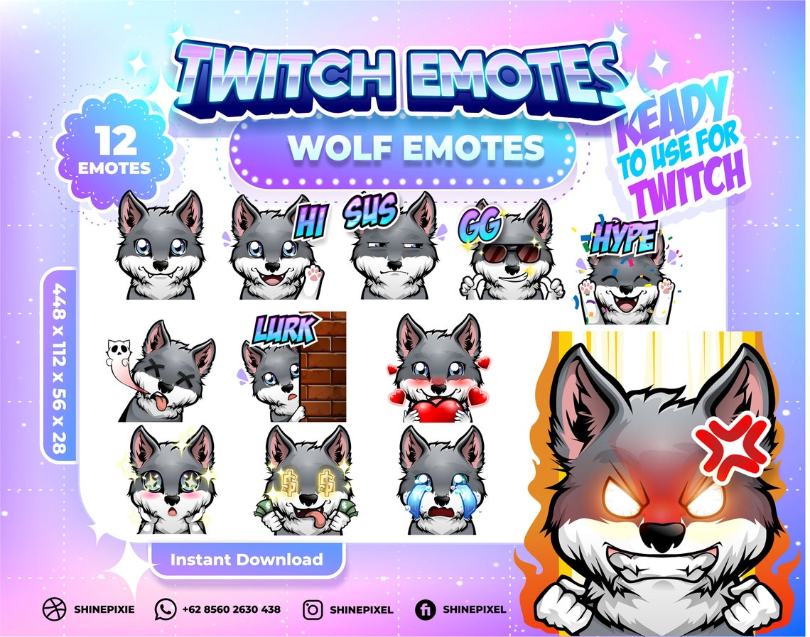 Wolf Twitch Emotes 12 Wolves Twitch Emotes Wolf Emotes - Etsy
