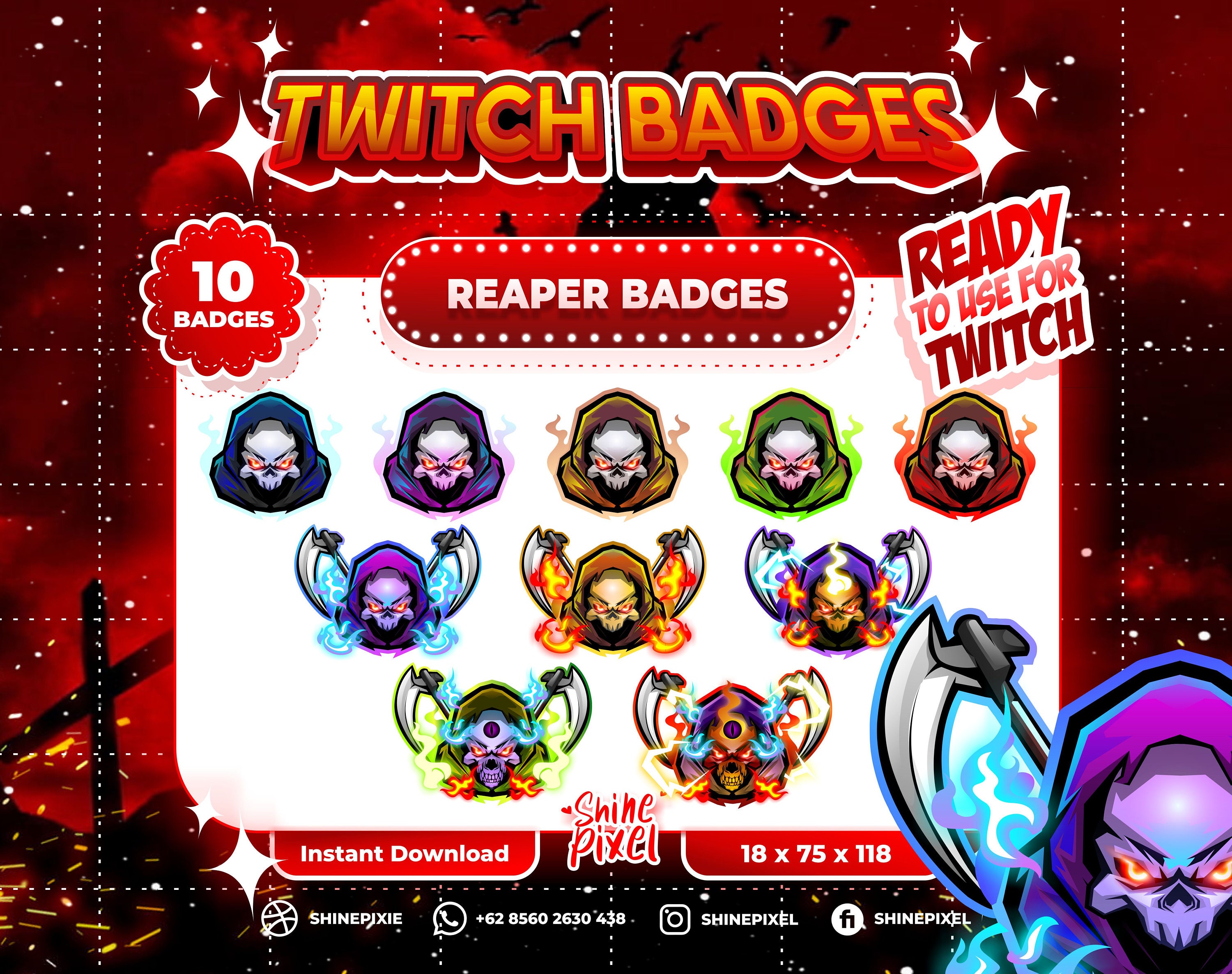 Skull Reaper Badges / Twitch Sub Badges Bit Badges for - Etsy