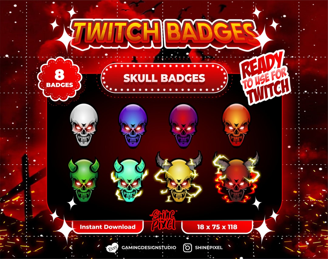 Skull Badges / Twitch Sub Badges - Bit Badges for Streamers / 8 Badges ...