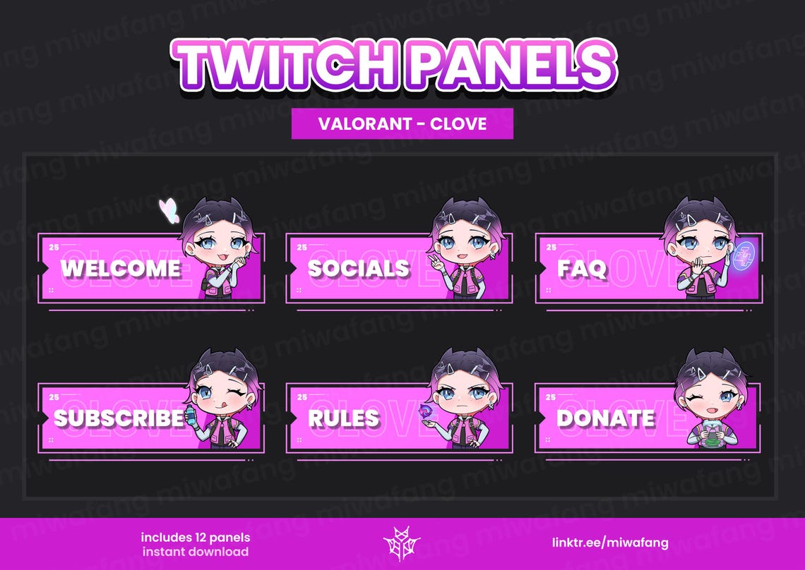 12x Twitch Valorant Clove Chibi Stream Panels | Valorant, Clove ...