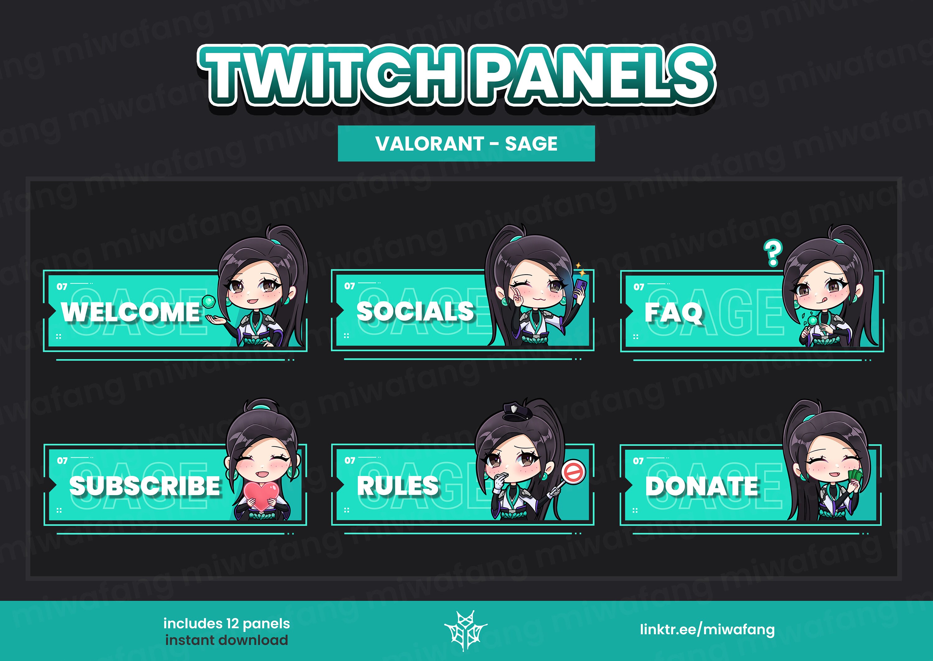 12x Twitch Valorant Sage Chibi Stream Panels | Valorant, Sage Abilities ...