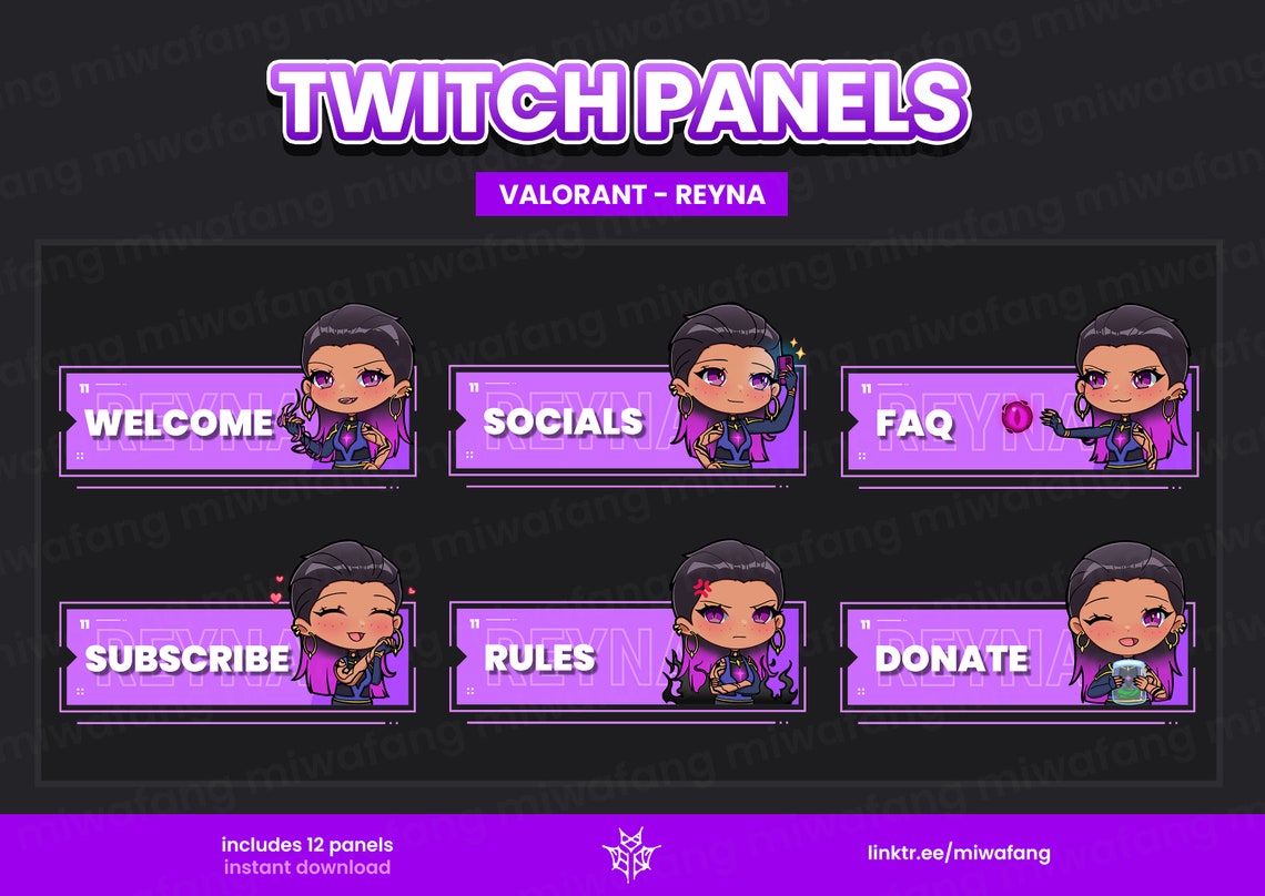 12x Twitch Valorant Reyna Chibi Stream Panels Valorant, Reyna ...