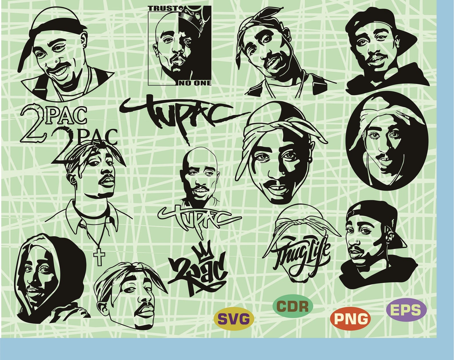 2pac Svg Cutting Files,tupac Digital Clip Art, Portrait Svg,files ...