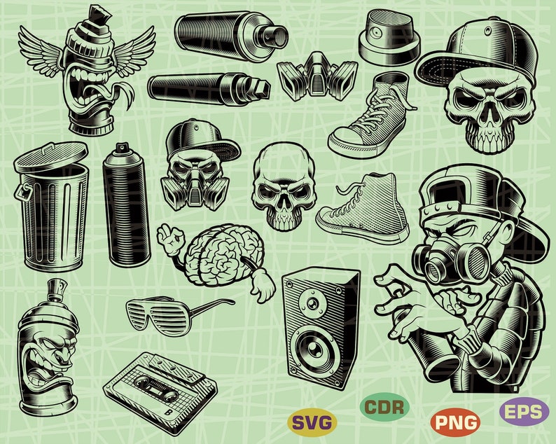 Graffiti Stickers Set SVG Graffiti Artist Painting Painter Blade Paint ...