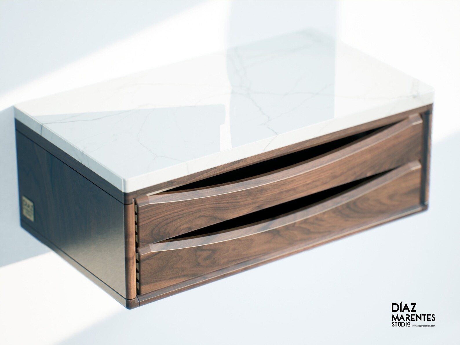 Floating Nightstand With Drawer Handmade in Solid Walnut and Carrara ...