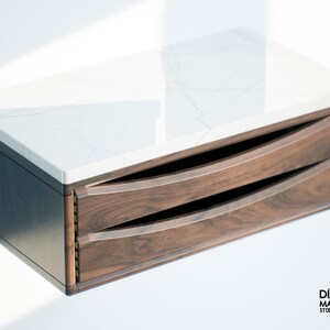 Floating Nightstand With Drawer Handmade in Solid Walnut and Carrara ...
