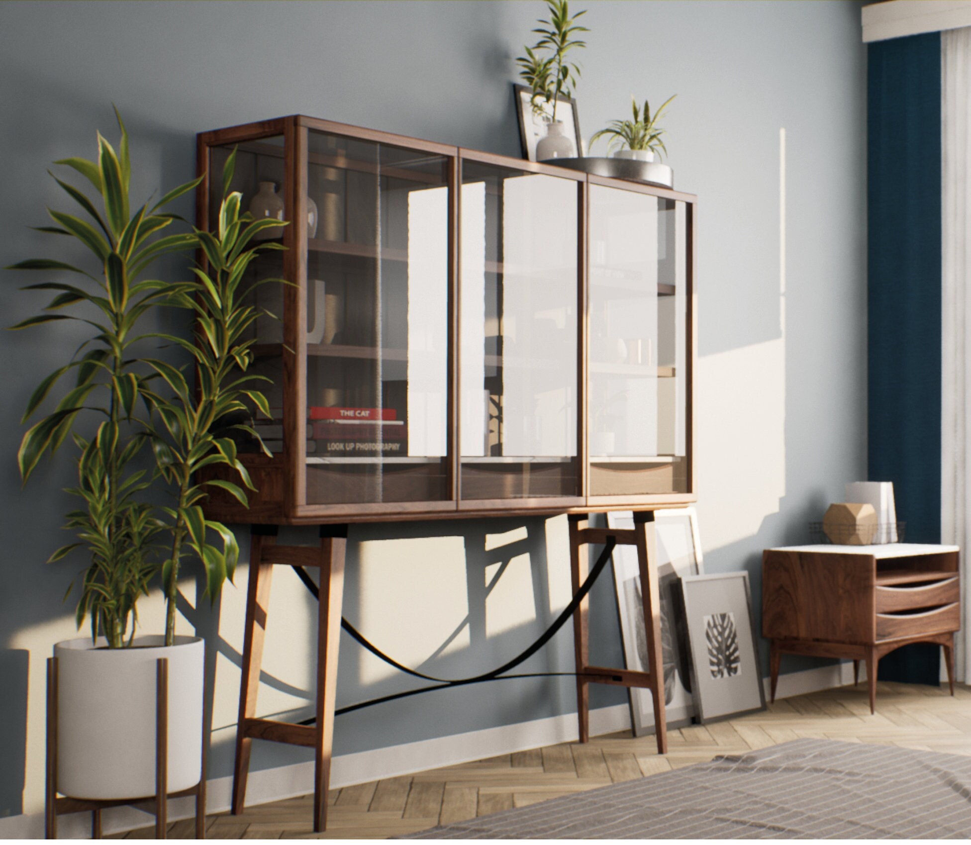 Storage cabinets with glass doors and shelves store