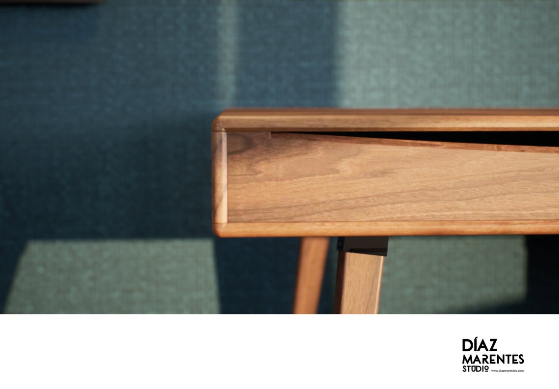 Mid Century Modern Walnut Office Desk With Two Solid Walnut - Etsy