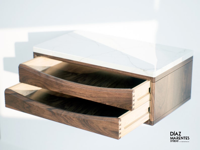 Floating Nightstand With Drawer Handmade in Solid Walnut and Carrara ...