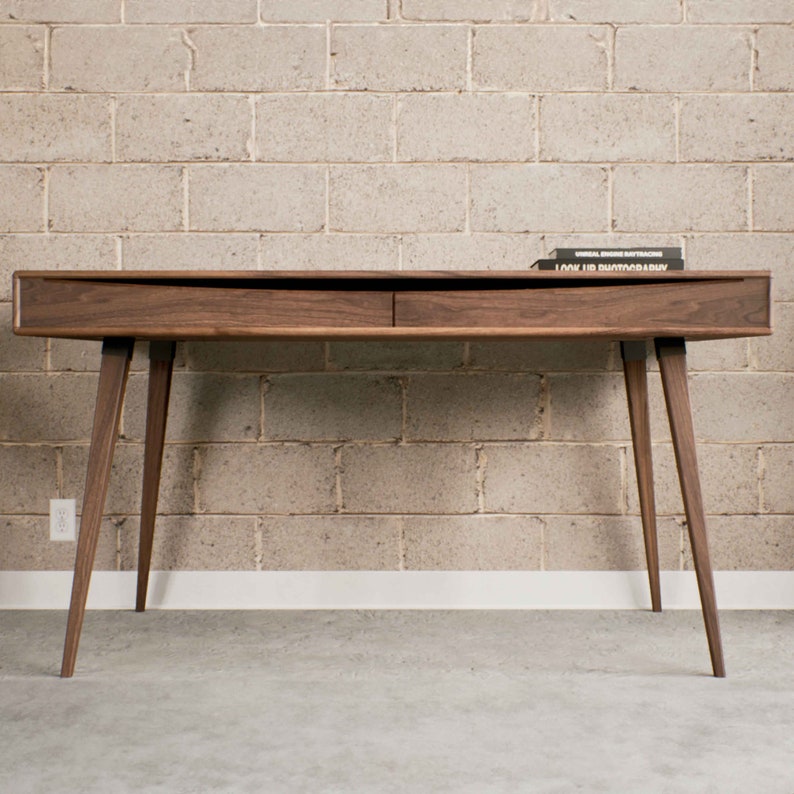 Solid Wood Walnut Desk Mid Century Office Desk Modern Writing Desk With ...