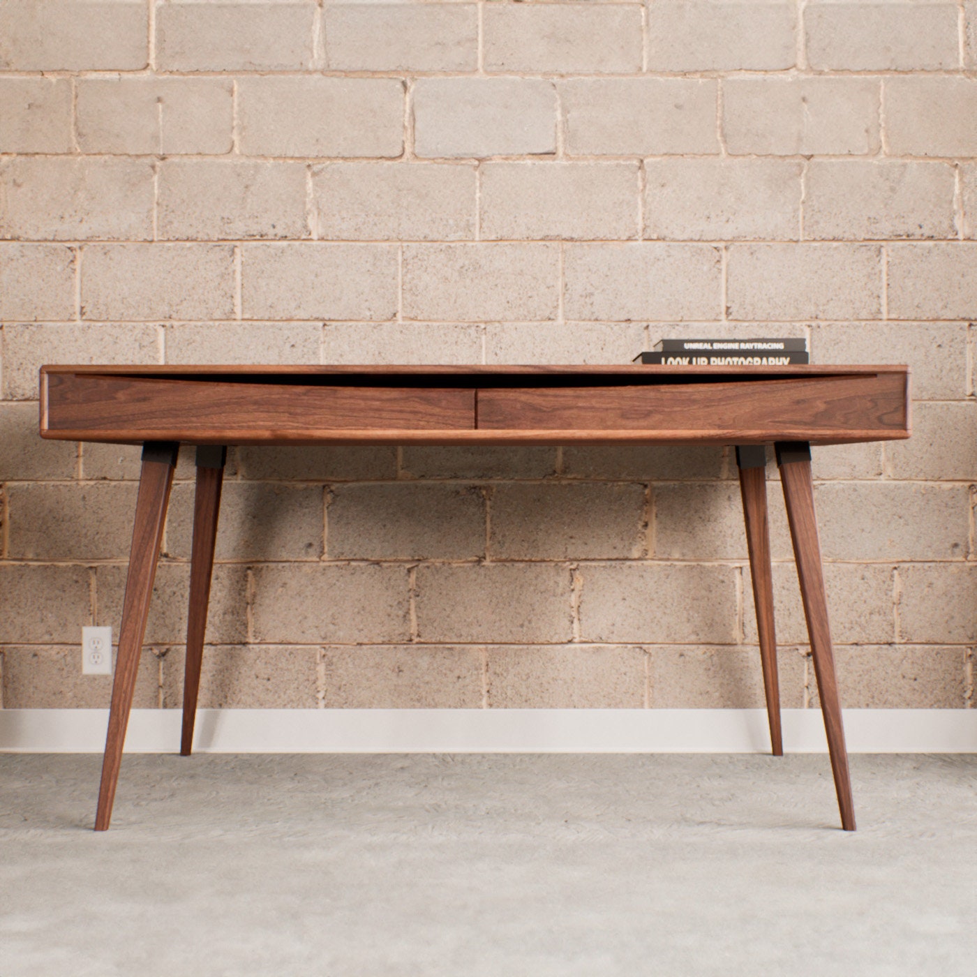 Mid Century Modern Walnut Desk Solid Wood Office Desk Stylish Writing ...