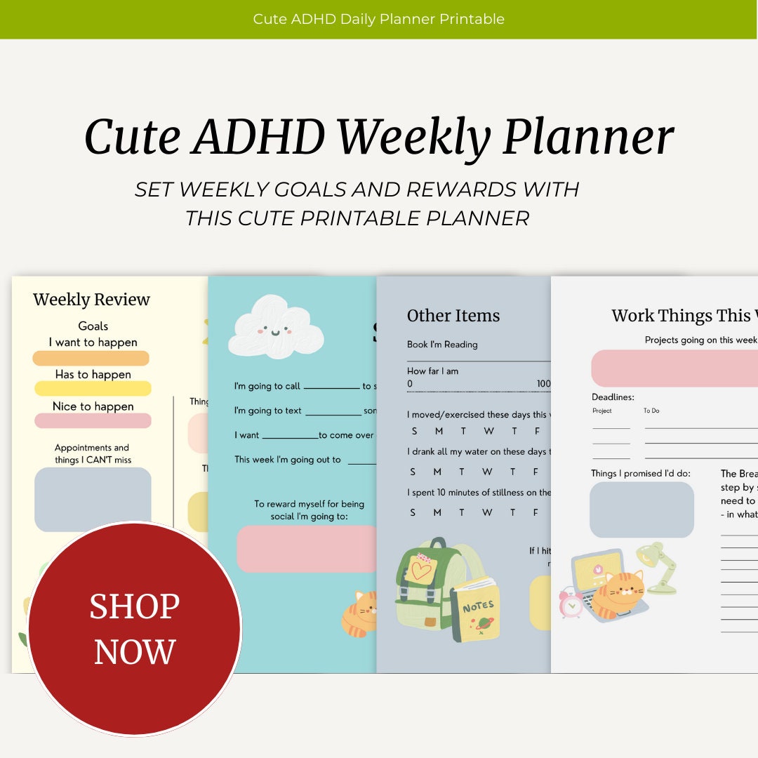 Cute ADHD Weekly Planner Adhd Printable Weekly Planner - Etsy
