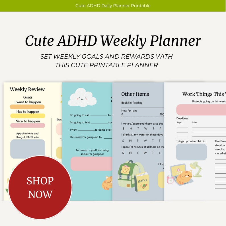 Cute ADHD Weekly Planner, Adhd Printable Weekly Planner, Weekly Planner ...