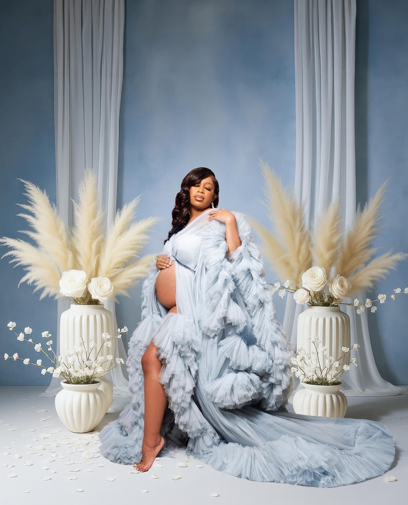 Baby Blue Boho Maternity Backdrop, Pampas Grass (digital Download) - Etsy