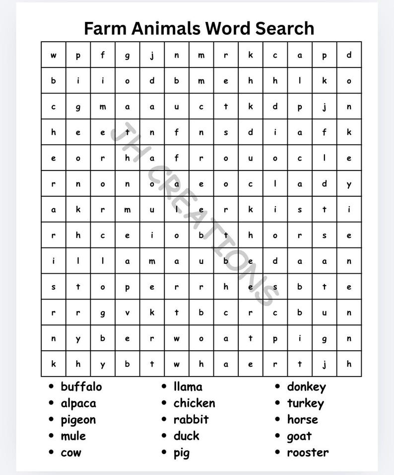 Farm Animals Word Search Printable – Educational Kids Puzzle (digital ...