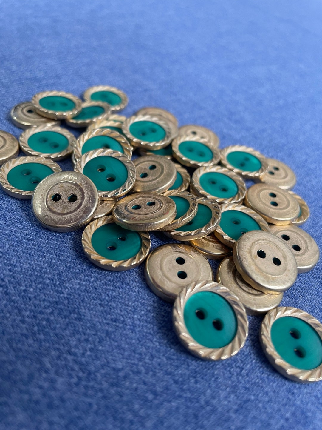 Vintage Green and Gold Mini Buttons, Round Circular Two Holes Buttons ...
